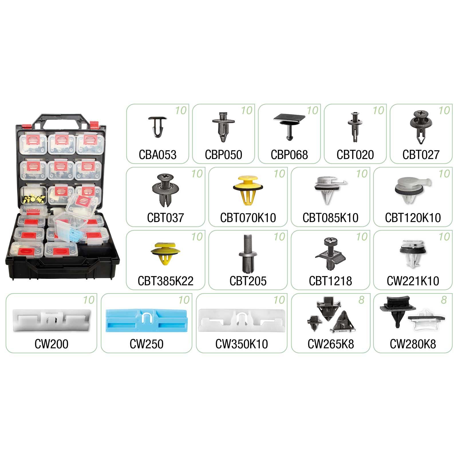 Auto Glass Clip / Fastener Kit - 176Pc - ALP OZ Auto Moulds